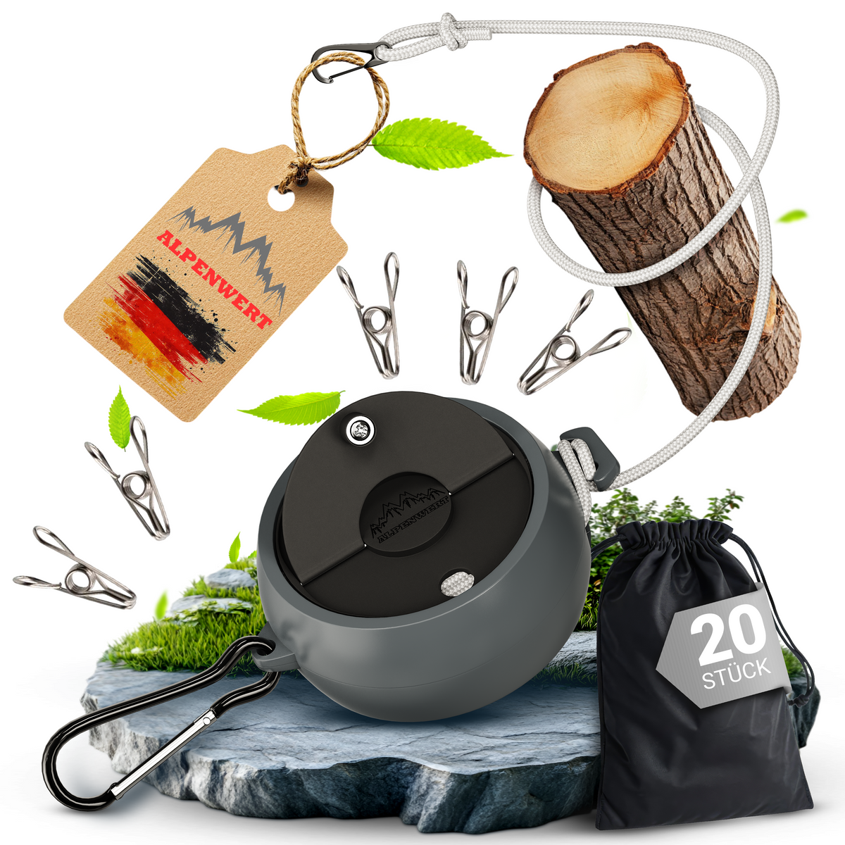 Wäscheleine ausziehbar 10 m | Leicht & kompakt – Alpenwert – ALPENWERT